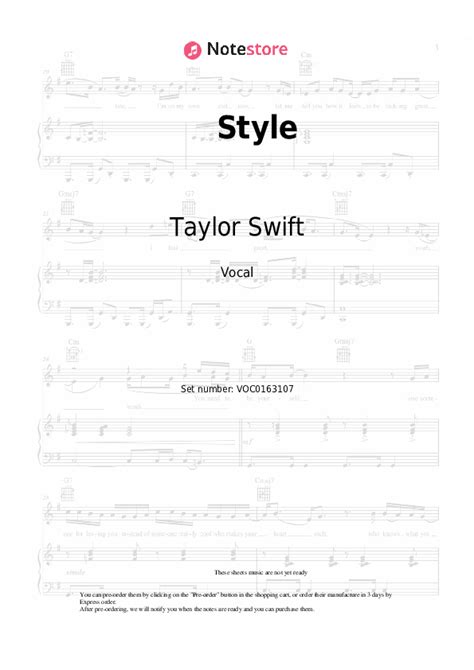 Style Vocal Sheet Music Taylor Swift In Note Vocal Sku