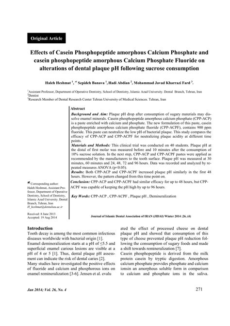 Pdf Effects Of Casein Phosphopeptide Amorphous Calcium Phosphate And Casein Phosphopeptide