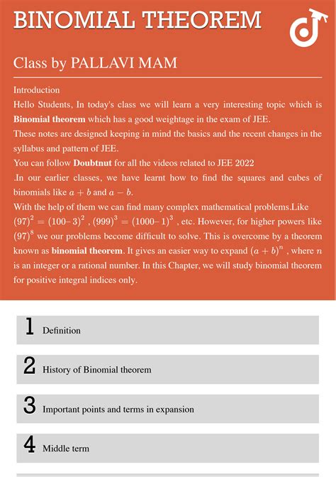SOLUTION Class Maths Chapter Binomial Theorem Jee Board Doubtnut Teachers Notes