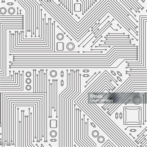 전자 보드 텍스처 컴퓨터 회로 기판 Cpu 칩 표면 에너지 네트워크 시스템 양식에 일치 기호 화려한 벡터 일러스트 템플릿 건설