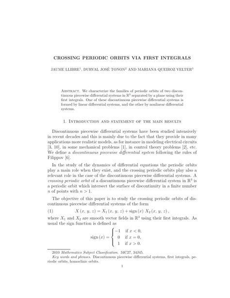 Pdf Crossing Periodic Orbits Via First Integrals