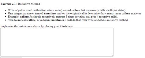 Solved Exercise Recursive Method Write A Public Chegg