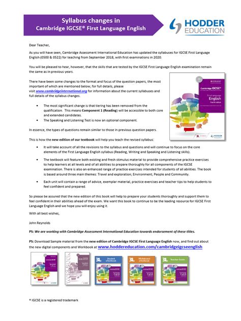Letter To Teachers Igcse English For Cambridge New Pdf Human