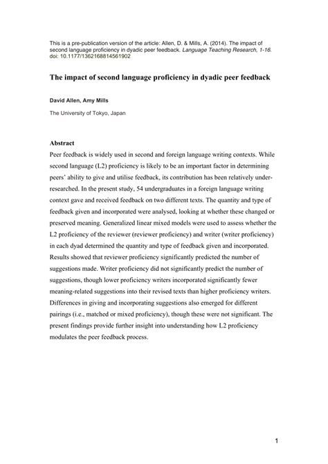 Pdf The Impact Of Second Language Proficiency In Dyadic Peer Feedback