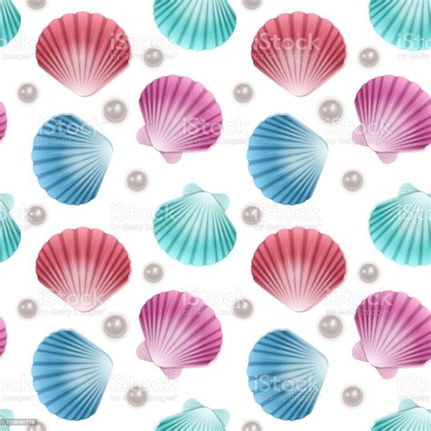 다채로운 조개와 진주 흰색 배경에 인쇄와 함께 완벽 한 끝 없는 패턴 월페이퍼 포스터 포장지 웨딩 카드에 대 한 식품 업계에서