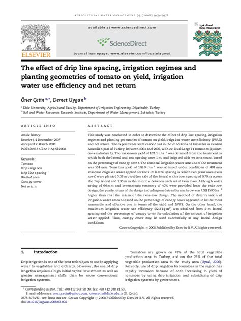 Pdf The Effect Of Drip Line Spacing Irrigation Regimes And Planting