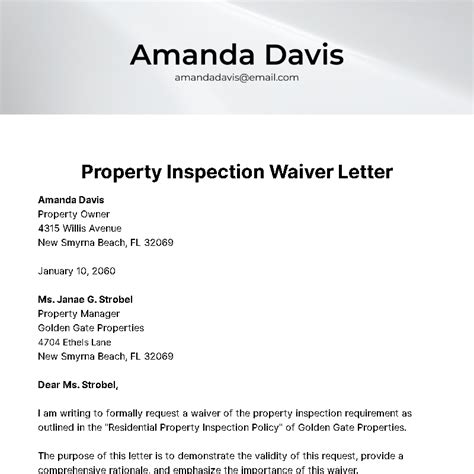 Free Property Inspection Waiver Letter Template To Edit Online