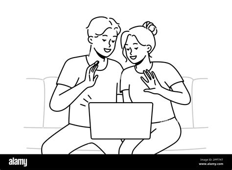 Couple On Laptop Video Stock Vector Images Alamy