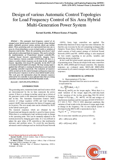 Pdf Design Of Various Automatic Control Topologies For Load Frequency Control Of Six Area