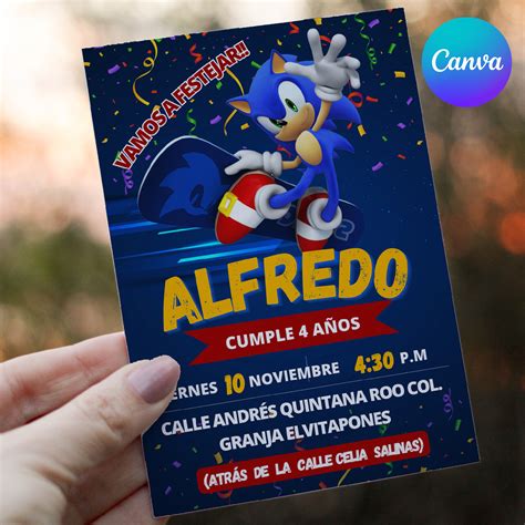 Plantilla De Cumpleaños Sonic Invitación Editable Fiesta Sonic