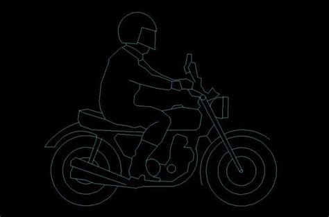 Man Riding Motorcycle Wearing Helmet Human Figure Side View Elevation 2d Dwg Block For Autocad