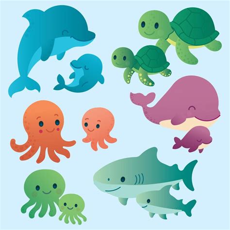Cute Ocean Creatures Character Setxaxa Premium Vector