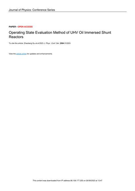 Pdf Operating State Evaluation Method Of Uhv Oil Immersed Shunt Reactors