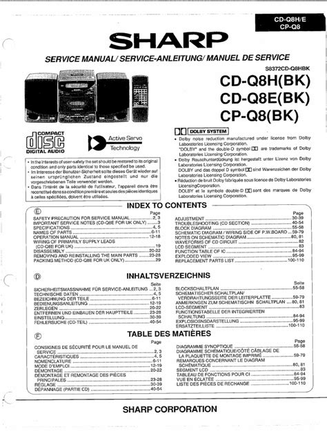 Sharpservice Manualcd Q8hcd Q8e Cp Q8 Pdf