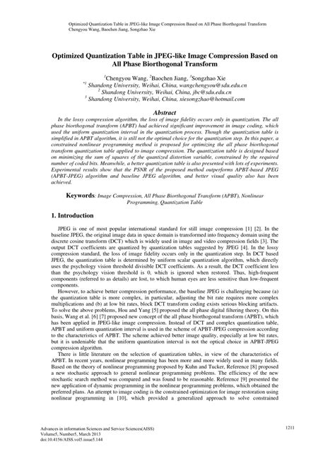 pdf optimized quantization table in jpeg like image compression based