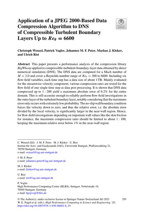 pdf application of a jpeg 2000 based data compression algorithm to dns of compressible