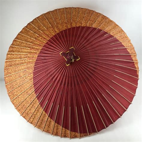 Japanese Umbrella Parasol Wagasa Vtg Paper Bangasa Geisha Red Gold Jk6