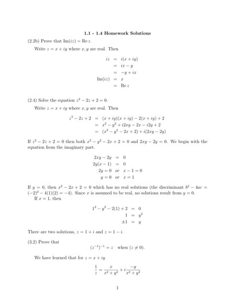 Complex Number Homework Solutions