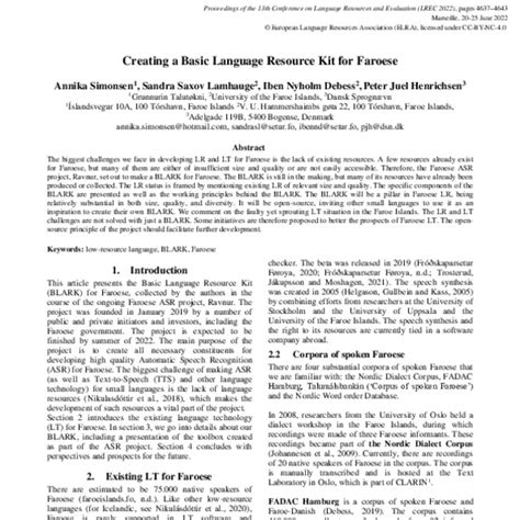 Creating A Basic Language Resource Kit For Faroese Acl Anthology