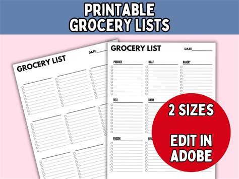 Editable Grocery List Template Printable Meal Planning Sheet Grocery