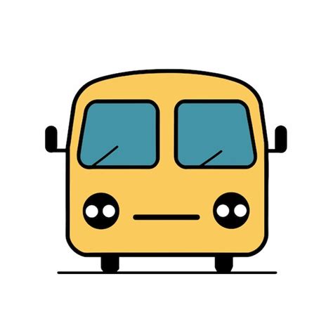 흰색 배경 벡터 일러스트 레이 션에 고립 된 귀여운 카와이 버스 만화 캐릭터 아이콘 버스 이모티콘 프리미엄 벡터