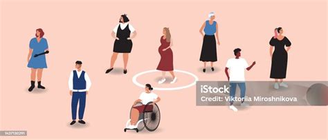 Pregnant Woman Introvert And Crowd Of People As Personal Boundaries Pregnant Woman Introvert And Crowd Of People As Personal Boundaries