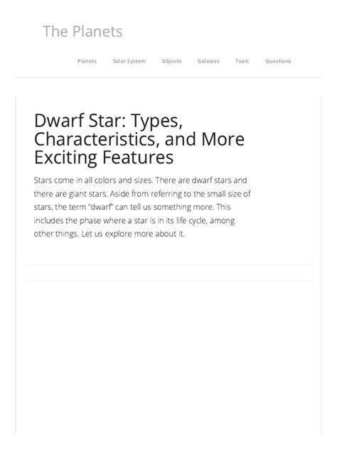 Dwarf Star Types Characteristics And More Exciting Features Pdf