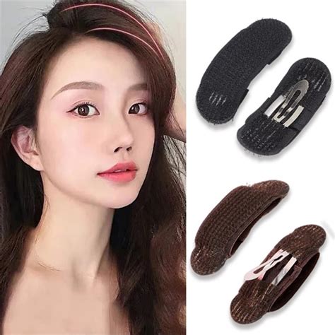 2pcs Breathable Bangs Mat Hair Clips Black Coffee Hair Tool Set Bump It
