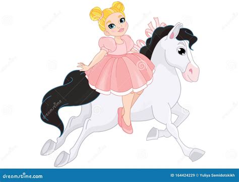 Bella Principessa Che Cavalca Un Cavallo Bianco Illustrazione