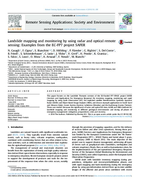 Pdf Landslide Mapping And Monitoring By Using Radar And Optical Remote Sensing Examples From