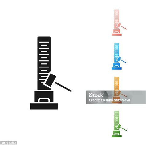 흰색 배경에 고립 된 큰 망치 아이콘블랙 하이 스트라이커 매력 강도를 측정하기 위한 어트랙션 놀이 공원 다채로운 아이콘을 설정합니다 벡터 일러스트레이션 Fairground