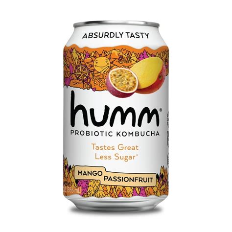 Humm Healthy Kombucha Drink Mango Passionfruit Pack Of 12 12 Oz Cans