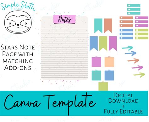 Stars Notes Editable Template Etsy