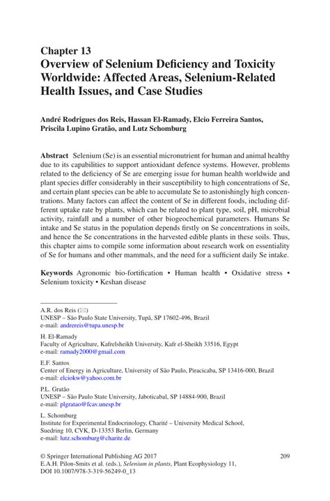 Pdf Overview Of Selenium Deficiency And Toxicity Worldwide Affected