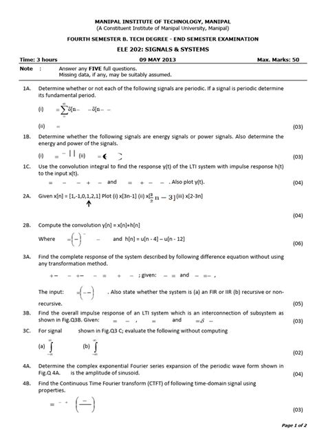 Signals And Systems Ele 202 Pdf Signal Processing Applied Mathematics