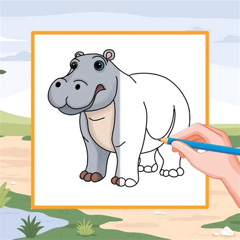 Hippopotamus Drawing Colour Simple