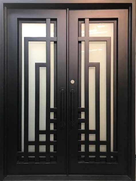 Plum Modern Double Entry Wrought Iron Doors Removable Bug Screen 72