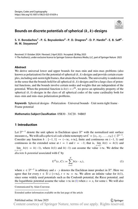 Bounds On Discrete Potentials Of Spherical K K Designs Request Pdf
