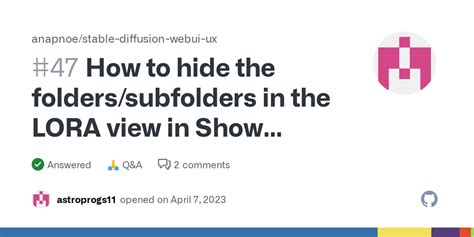 How To Hide The Folders Subfolders In The LORA View In Show Extra Networks Anapnoe Stable