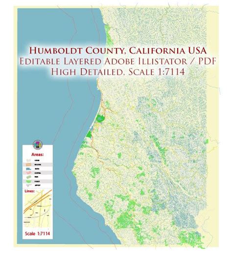Humboldt County California Usa High Detailed Pdf Vector Map Editable