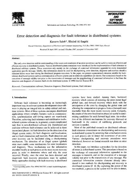 Pdf Error Detection And Diagnosis For Fault Tolerance In Distributed