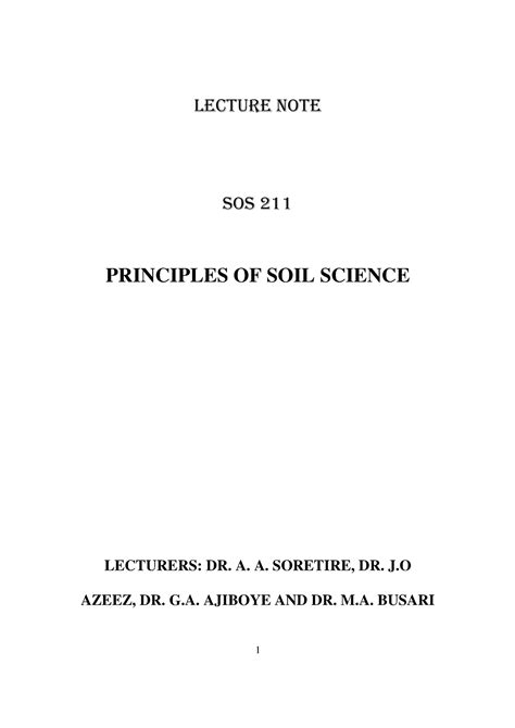 Soil Science Lecture Reference PRINCIPLES OF SOIL SCIENCE LECTURERS Studocu