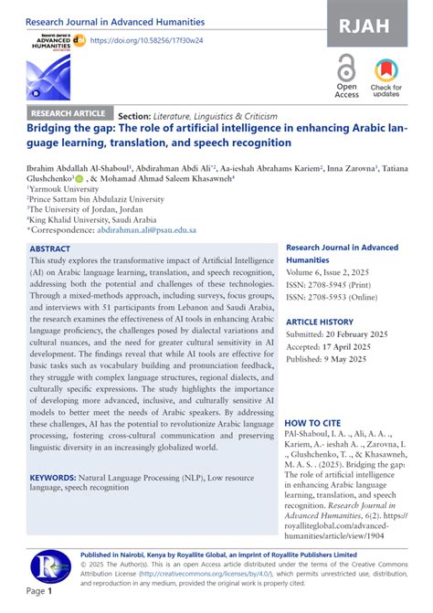 Pdf View Of Bridging The Gap The Role Of Artificial Intelligence In Enhancing Arabic Language