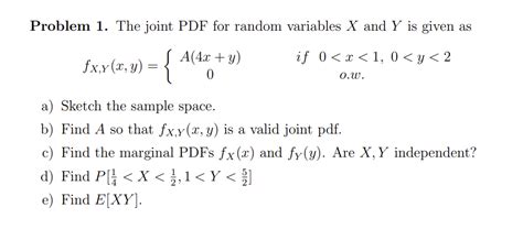 Solved Problem The Joint PDF For Random Variables X And Y Chegg