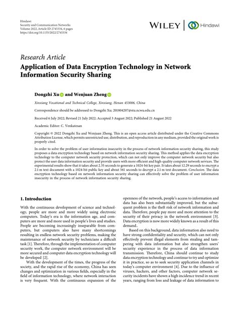 PDF Application Of Data Encryption Technology In Network Information Security Sharing