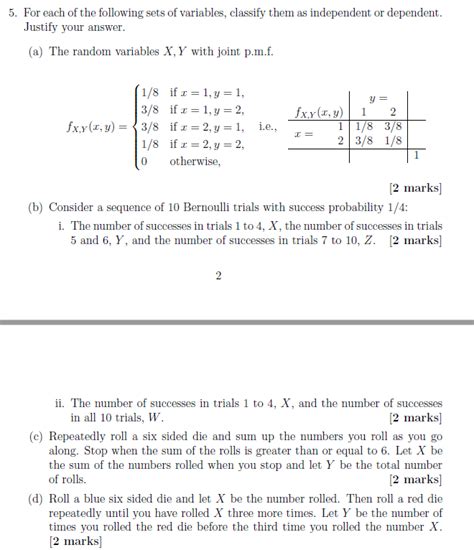 solved 5 for each of the following sets of variables
