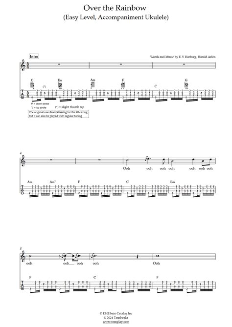 Over The Rainbow Easy Level Accompaniment Ukulele Israel Kamakawiwoʻole Ukulele Sheet Music