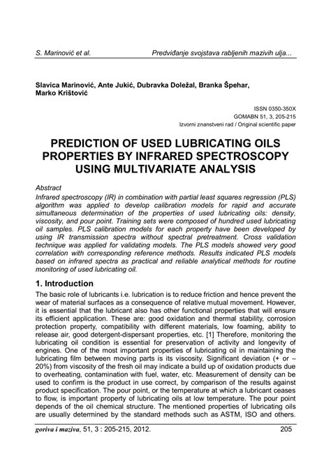 Pdf Prediction Of Used Lubricating Oils Properties By Infrared Spectroscopy Using Multivariate