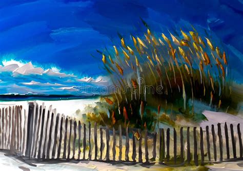 An Impressionist Painting Style Image Of A Sandy Dune Beach With Bull