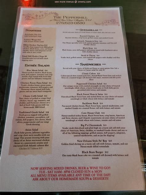 Menu At Peppermill Restaurant Abingdon 231 W Main St